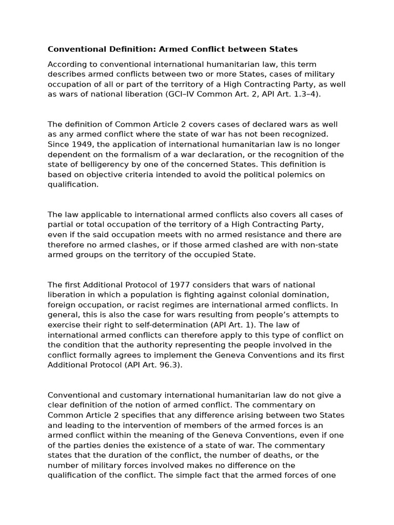 Armed Conflict Definition | PDF | Military Occupation | International ...