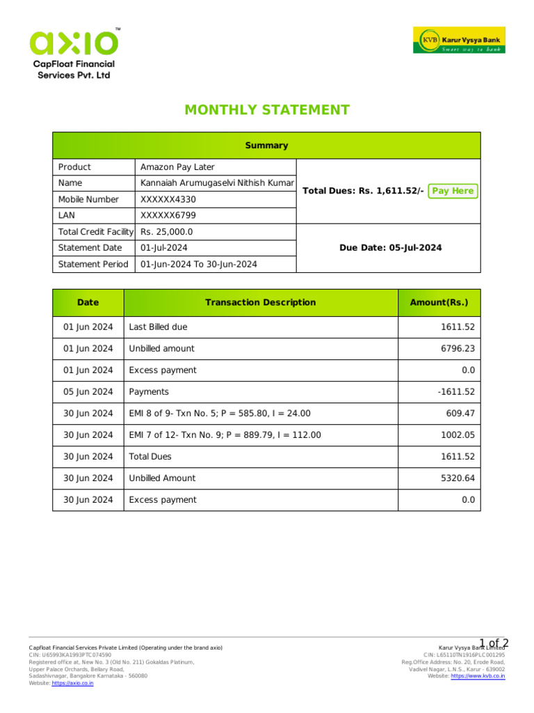Bill Statement 07 2024 | PDF | Services (Economics) | Banking
