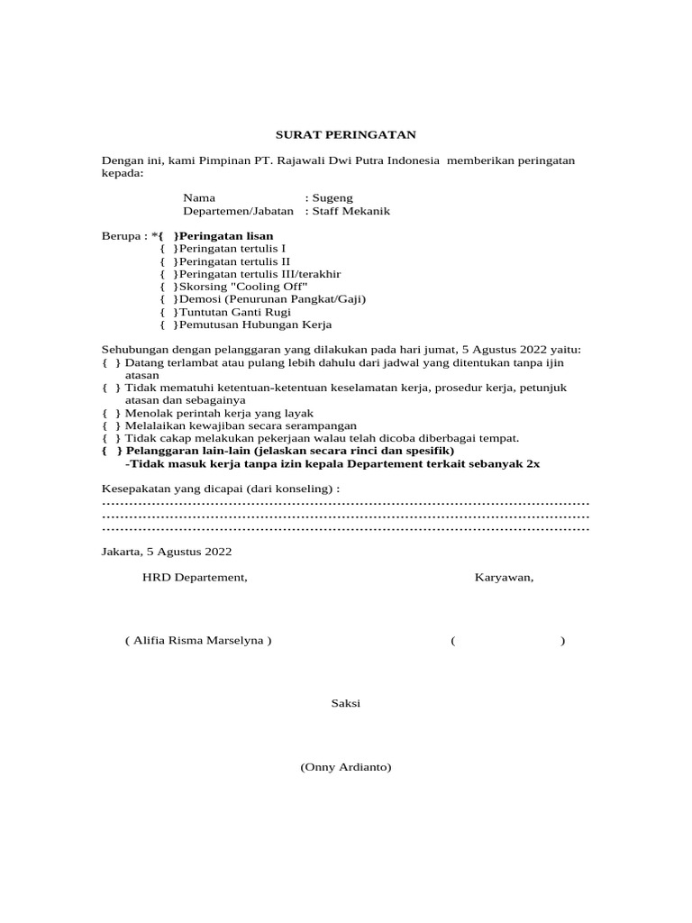 Form Surat Peringatan | PDF