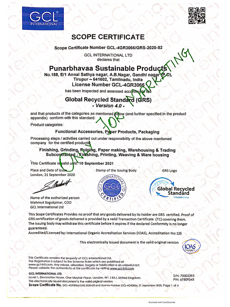 GRS Certificate | PDF