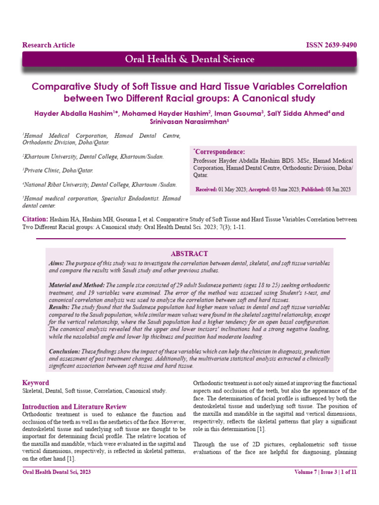 Comparative Study of Soft Tissue and Hard Tissue Variables Correlation ...
