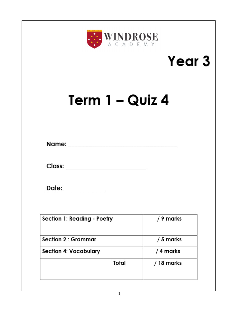 Year 3-Term 1 - Quiz 4 | PDF | Poetry | Syntax