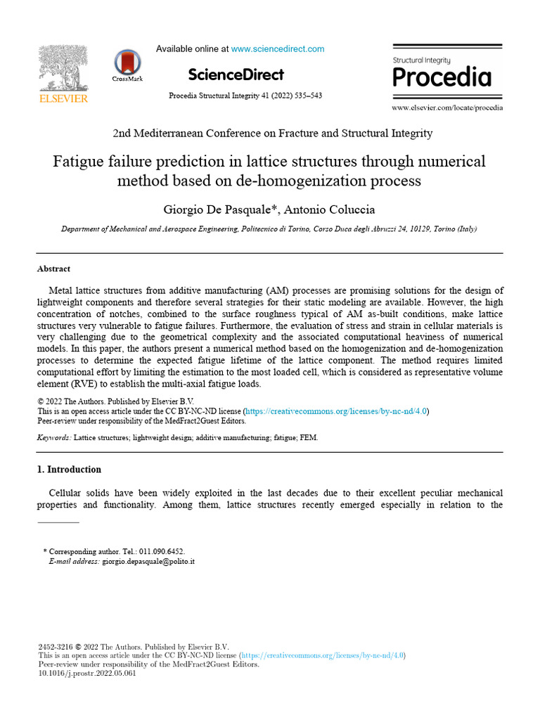 Fatigue Failure Prediction in Lattice Structures Through Numerical ...