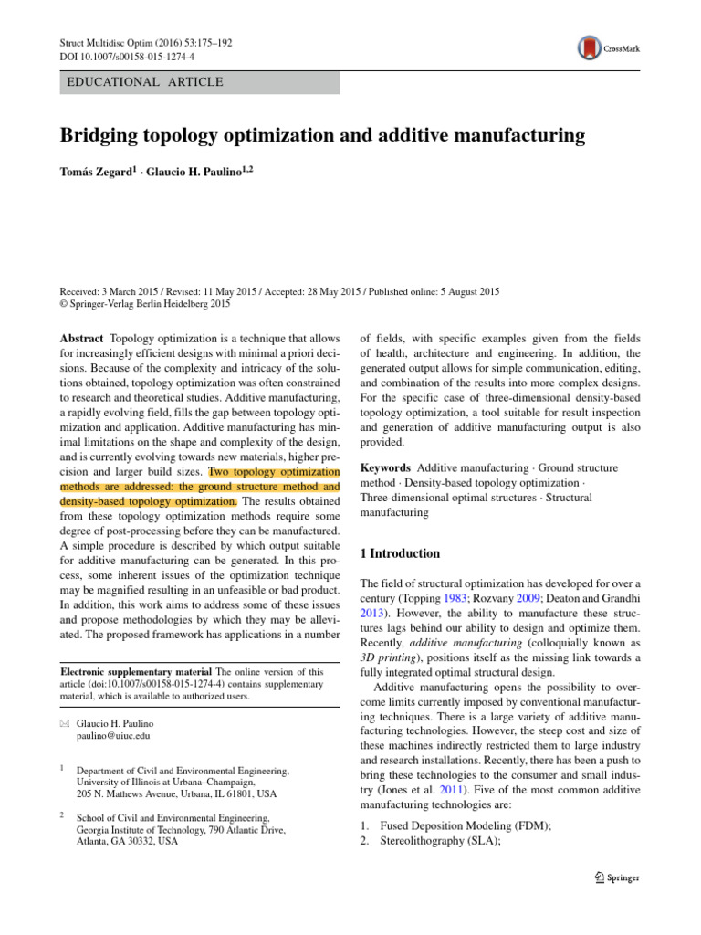 Bridging Topology Optimization and Additive Manufacturing | PDF | 3 D ...