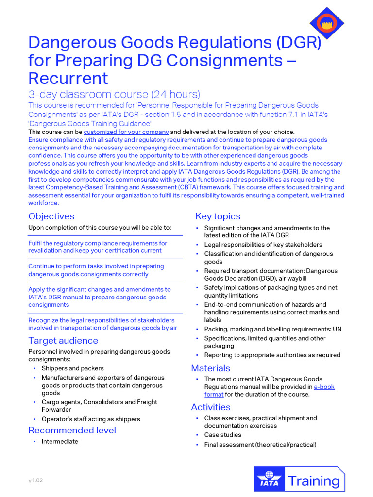 7.1 DGR For Preparing DG Consignments - Recurrent | PDF | Dangerous Goods