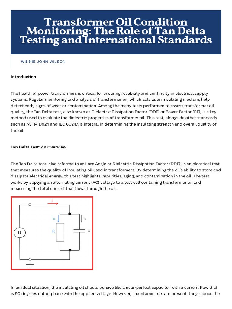 Tan Delta Testing - Key To Assessing Transformer Oil Health | PDF ...