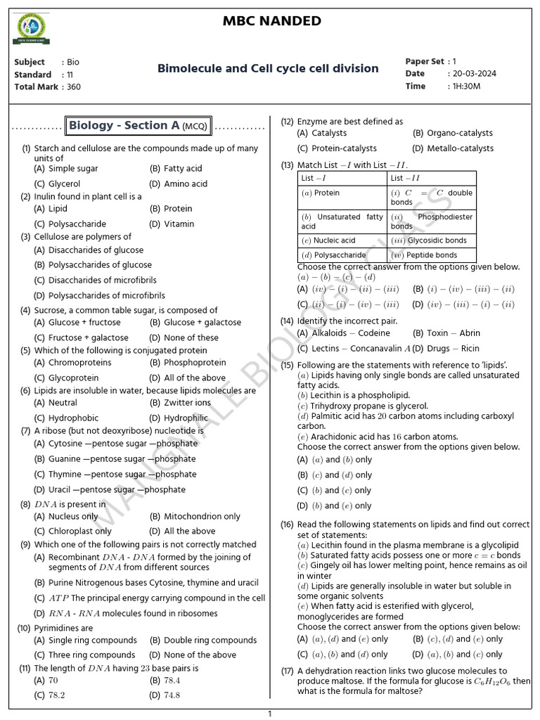 Bimolecules and Cell Cycle Overview | PDF | Meiosis | Mitosis