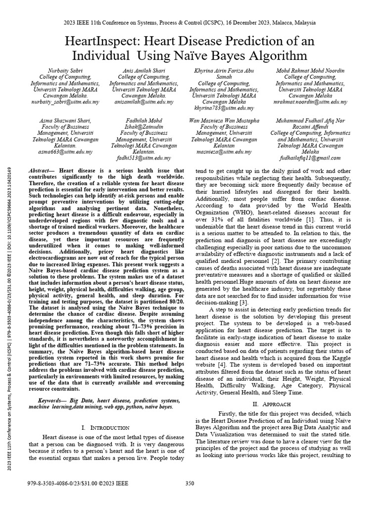 Heart Disease Prediction Using Naïve Bayes | PDF | Usability | Machine ...