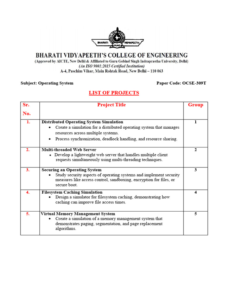 PBL - OPERATING SYSTEM - List of Projects | PDF | Technology & Engineering