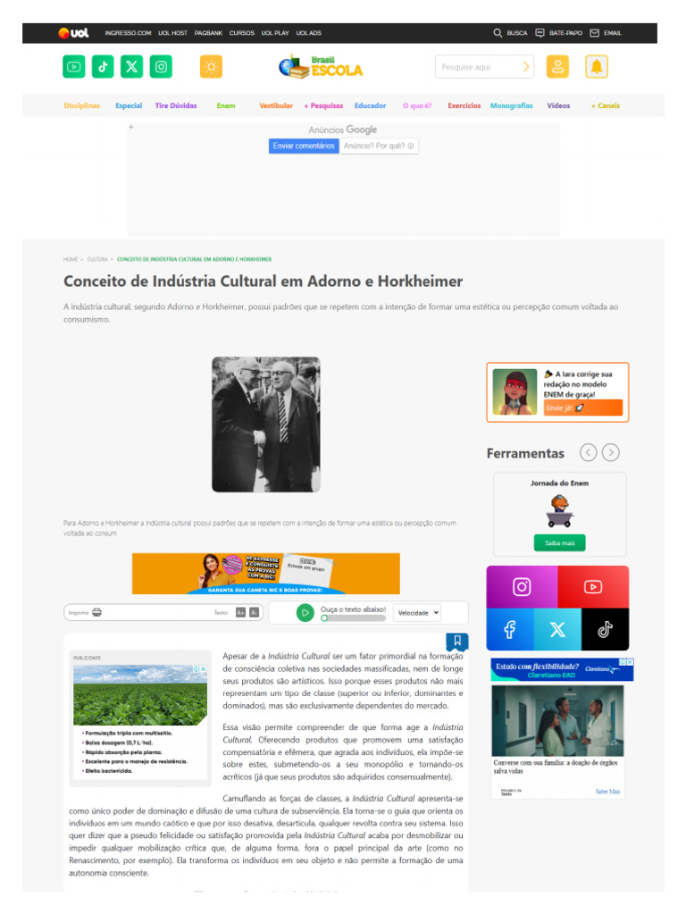 Screencapture Brasilescola Uol BR Cultura Industria Cultural HTM 2024 11 13 07 - 58 - 46 | PDF