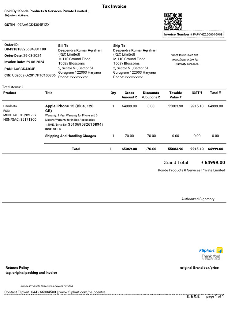 Iphone Invoice | PDF | Apple Inc. | I Phone