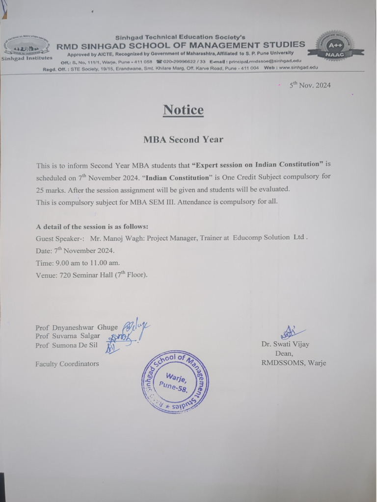 MBA-II Notice For Indian Constitution | PDF