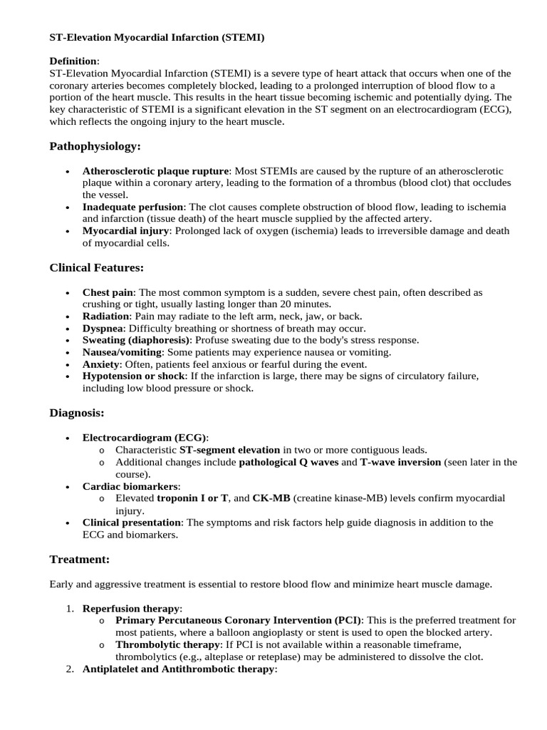Stemi Note | PDF | Myocardial Infarction | Heart
