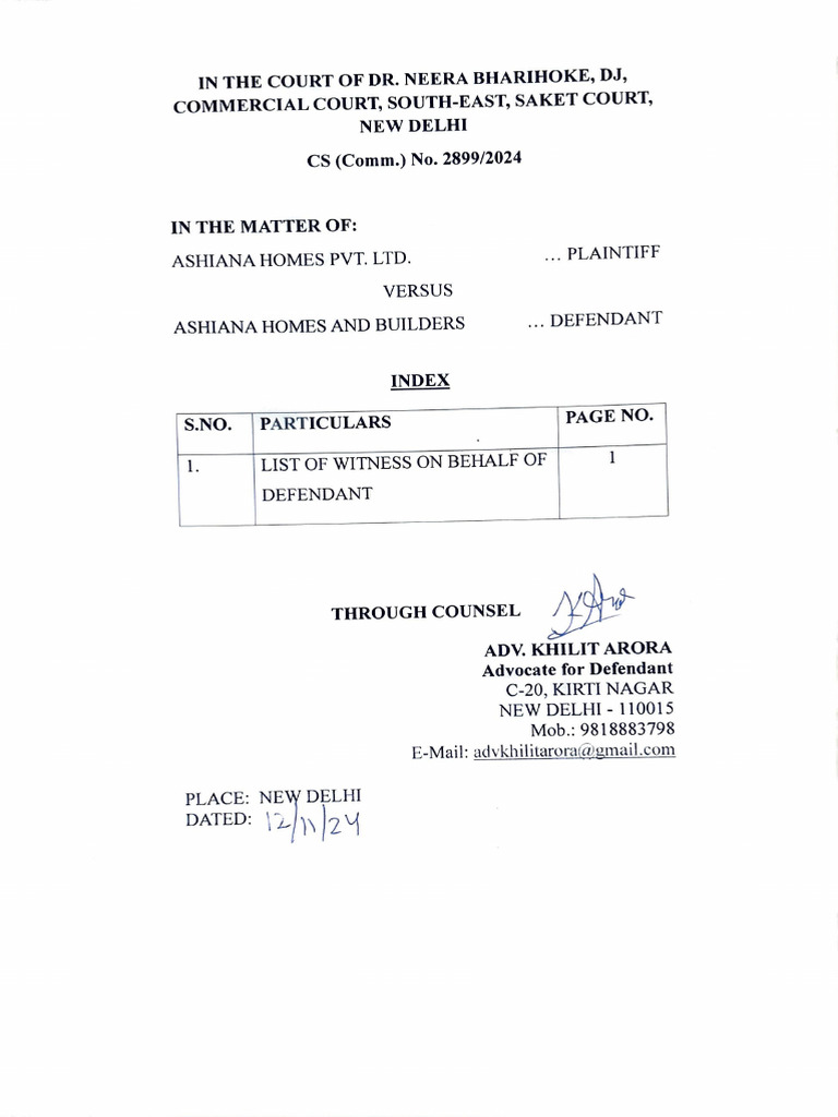 Witness List for Ashiana Homes Case | PDF