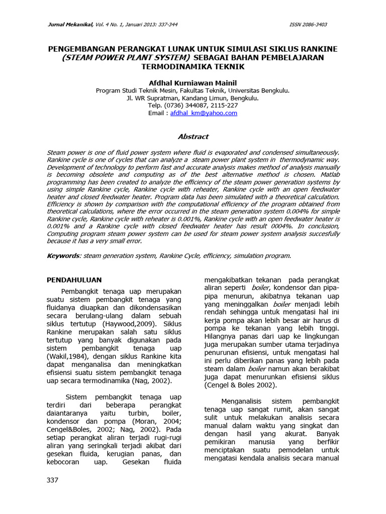 Simulasi Siklus Rankine untuk Pembelajaran | PDF