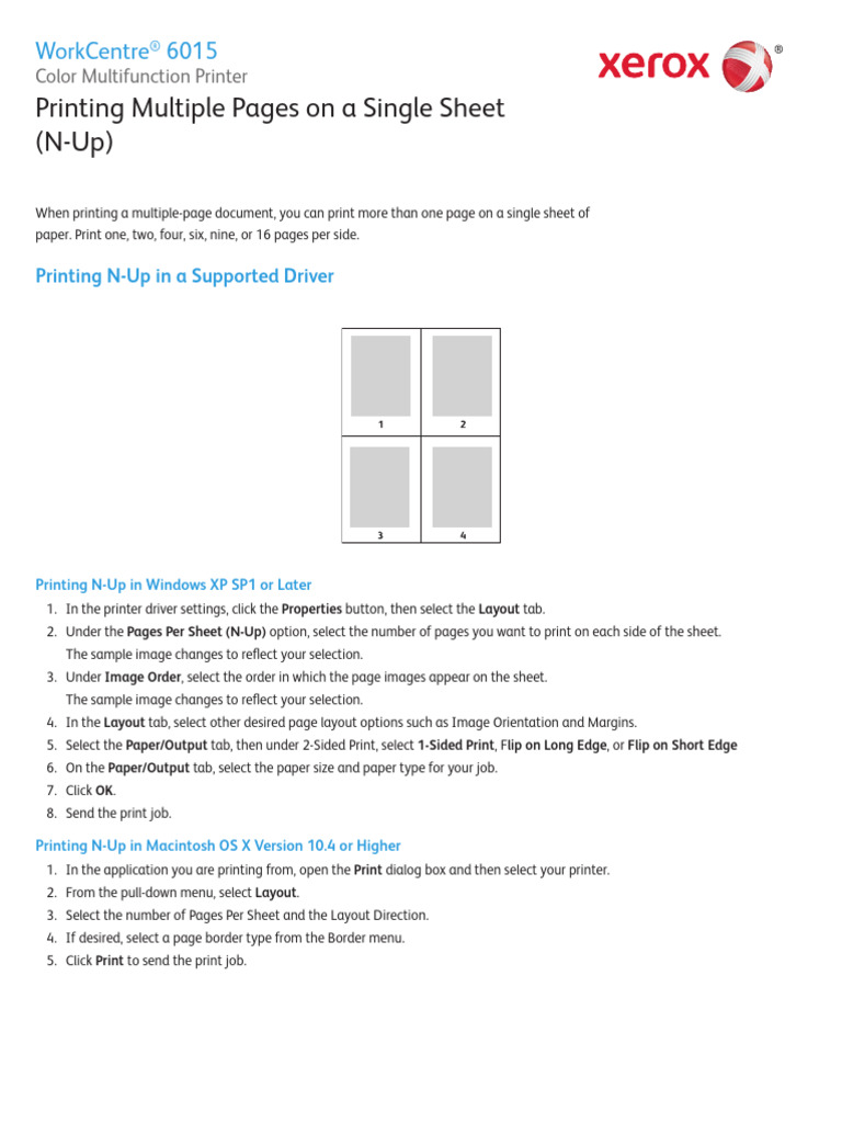 Printing Multiple Pages On A Single Sheet (N-Up) : Workcentre 6015 | PDF