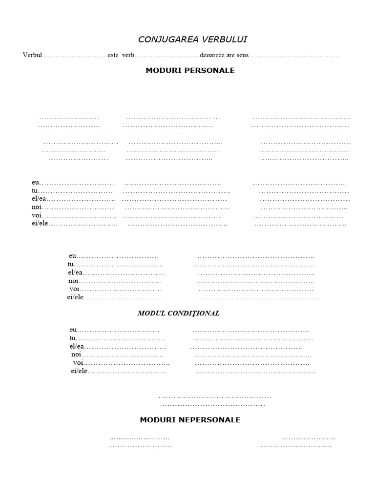 Verbul - Fisa de Conjugare | PDF