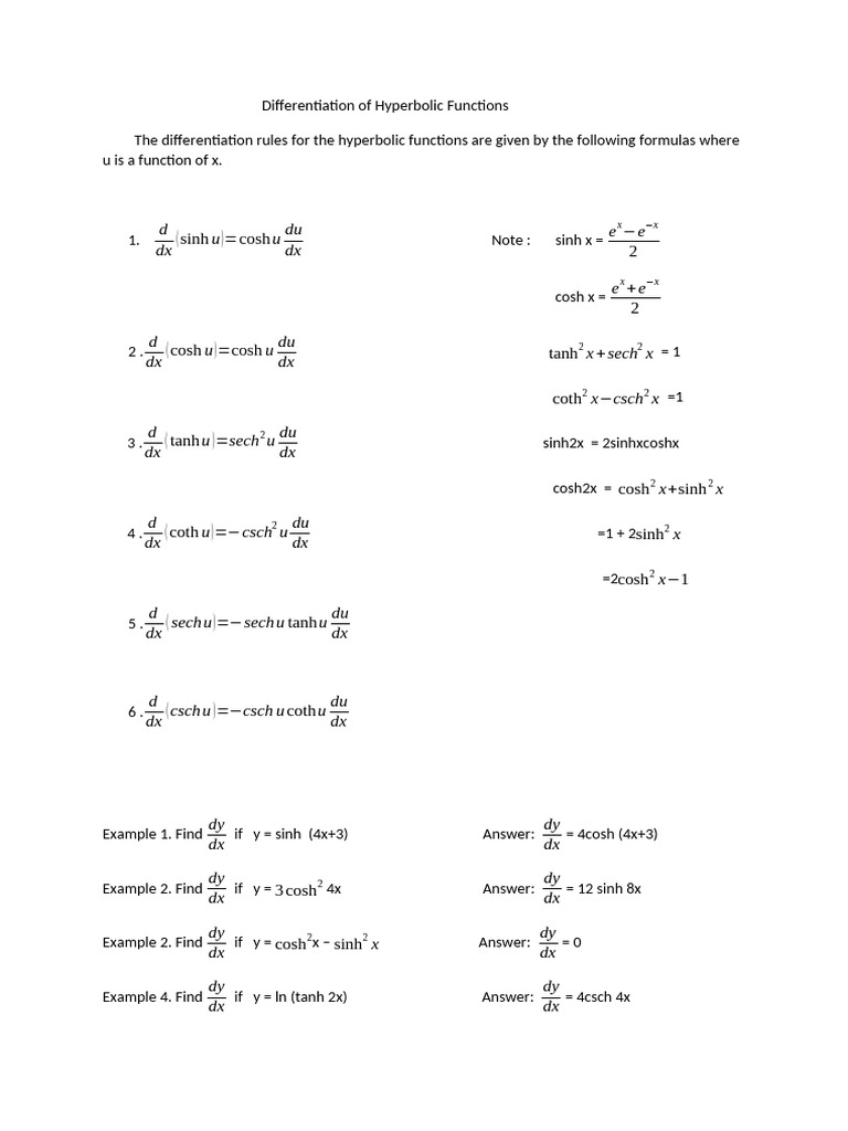Differentiation-of-Hyperbolic-Functions | PDF | Classical Geometry | Non Euclidean Geometry