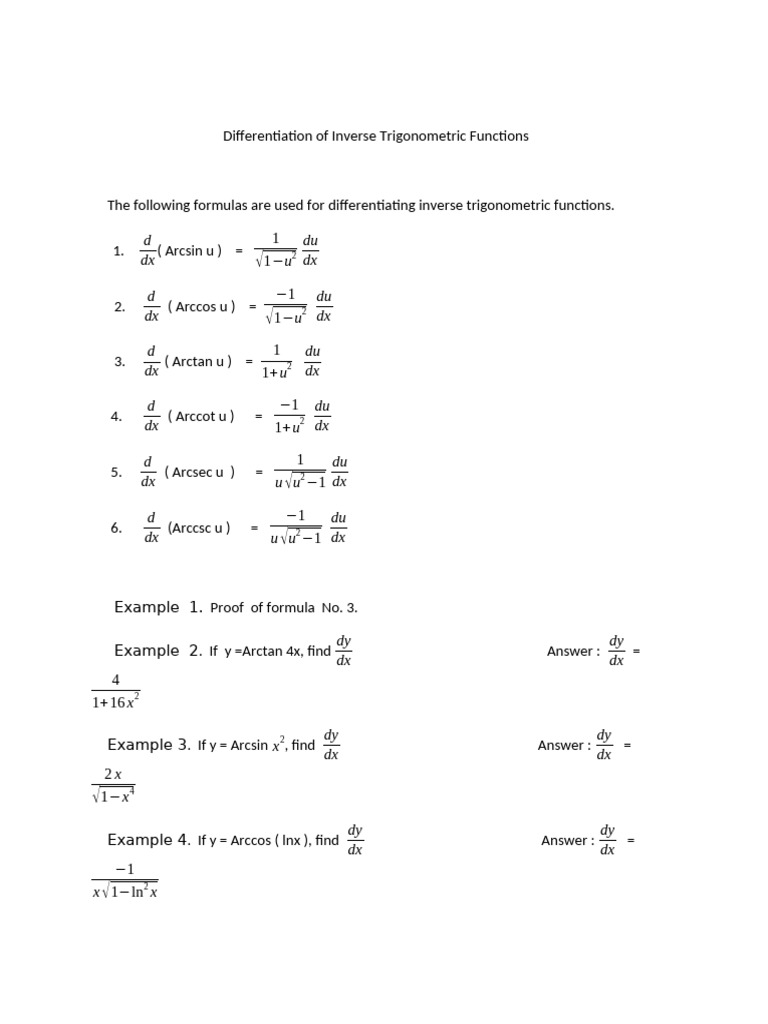Differentiation of Inverse Trigonometric Functions | PDF | Euclid | Numbers