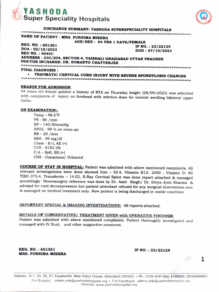 Discharge Summary: Mrs. Mishra | PDF | Causes Of Death | Medicine