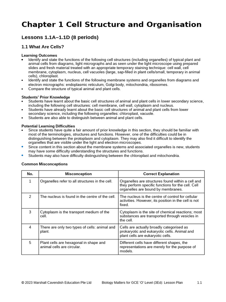 BM (3ed) - Lesson Plan - C01 | PDF | Cytoplasm | Organelle