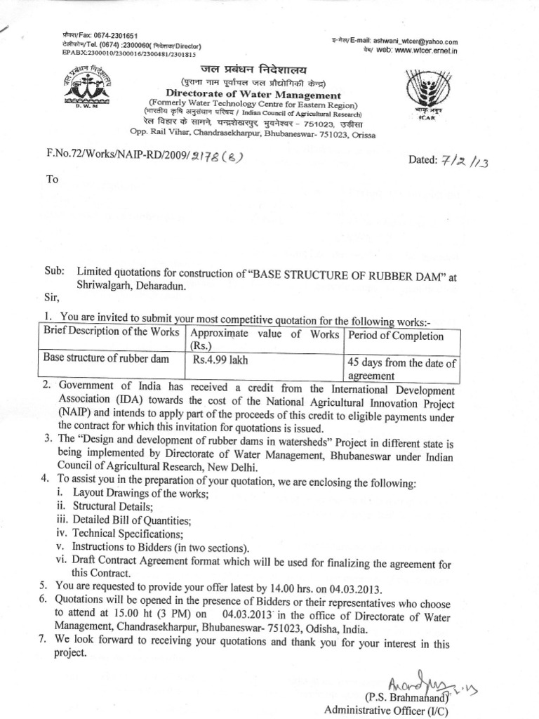 Shriwalgarh - Dehradun Rubber Dam Foundation Quotation | PDF | Taxes ...