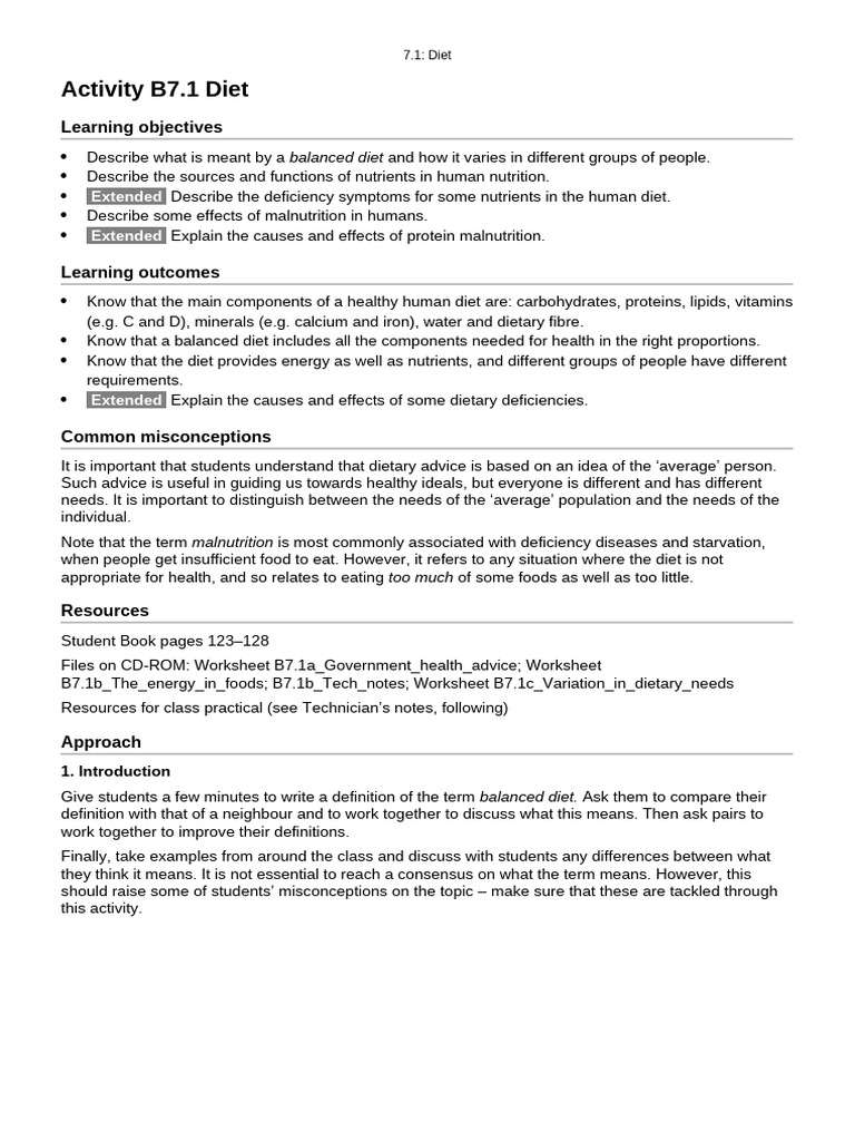 B7.1_Teacher_notes | PDF | Diet (Nutrition) | Diet & Nutrition