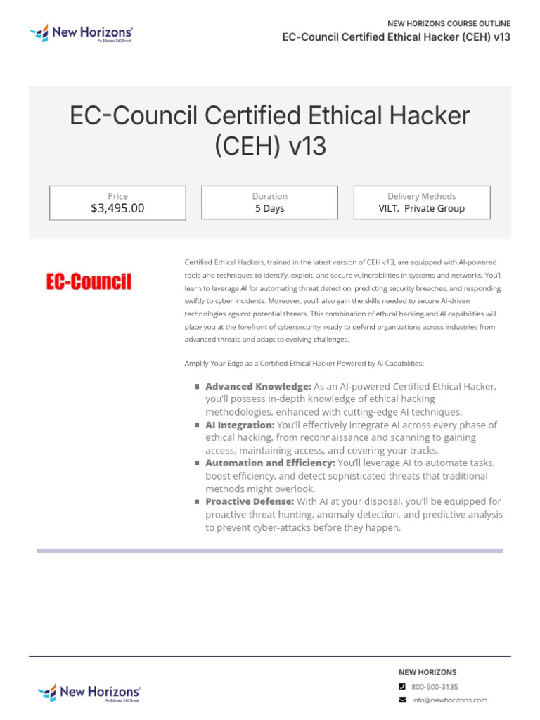 EC Council Certified Ethical Hacker CEH) v13: Price Duration Delivery ...