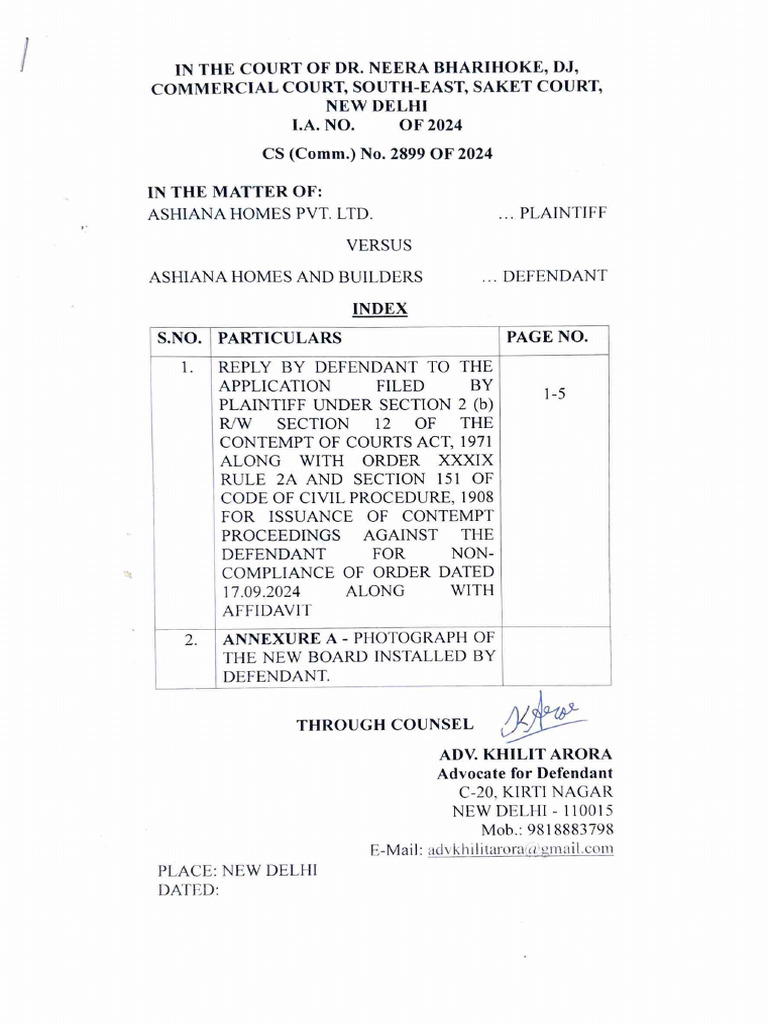 Reply To Contempt Application | PDF | Affidavit | Legal Procedure