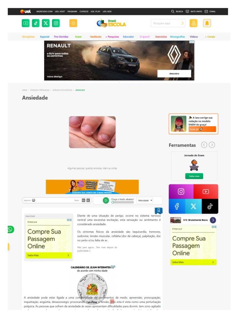 Screencapture Brasilescola Uol BR Doencas Doenca Ansiedade HTM 2024 11 13 08 - 09 - 43 | PDF