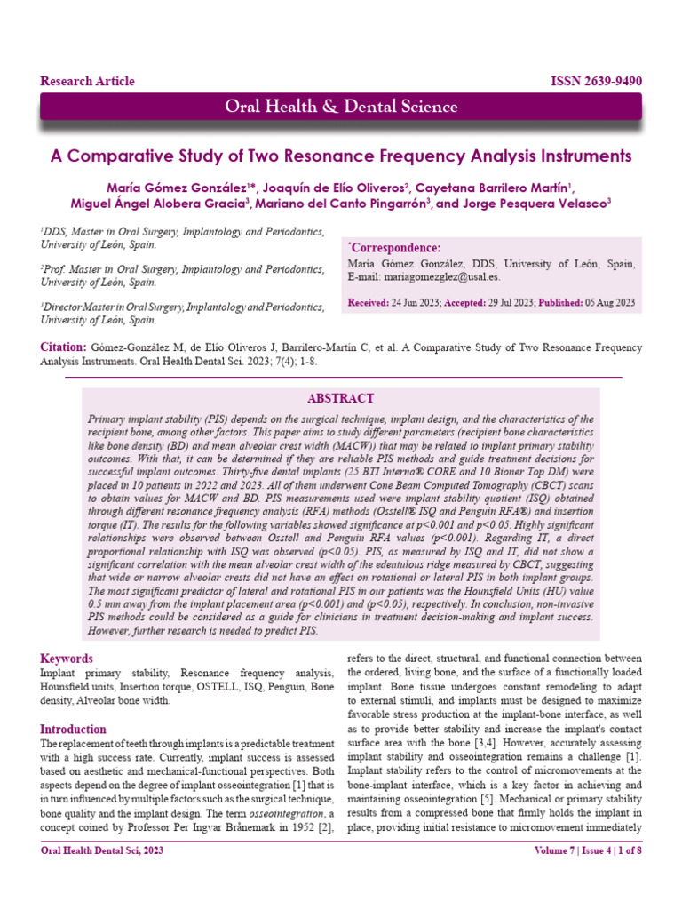 A Comparative Study of Two Resonance Frequency Analysis Instruments ...