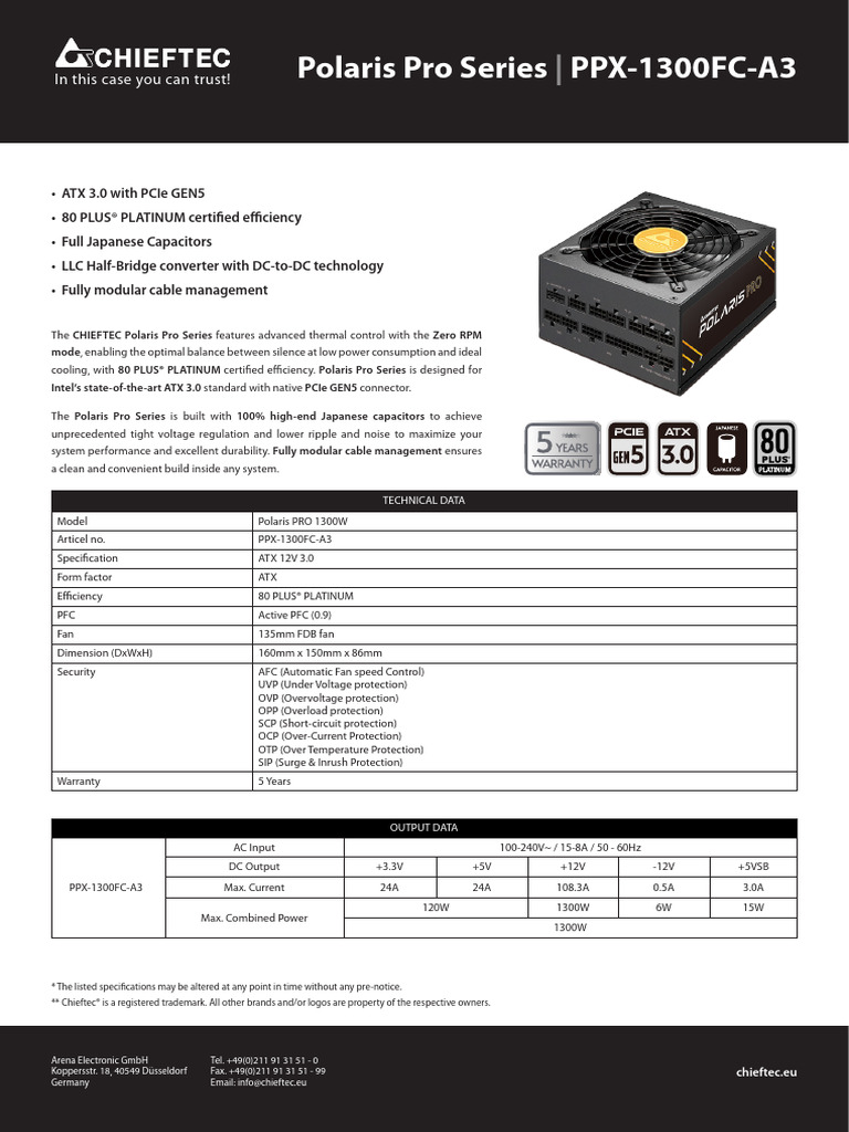 Datasheet - Polaris Pro 1300W EN | PDF | Electrical Engineering ...