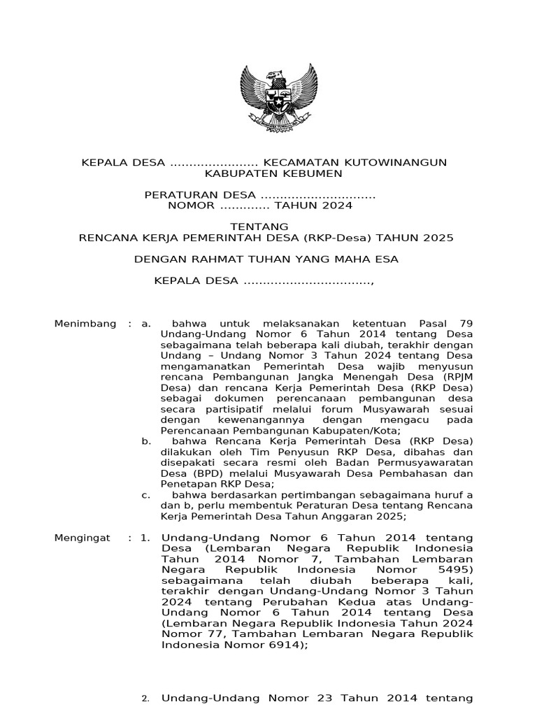 Contoh Perdes Rkpdesa 2025 Fix | PDF