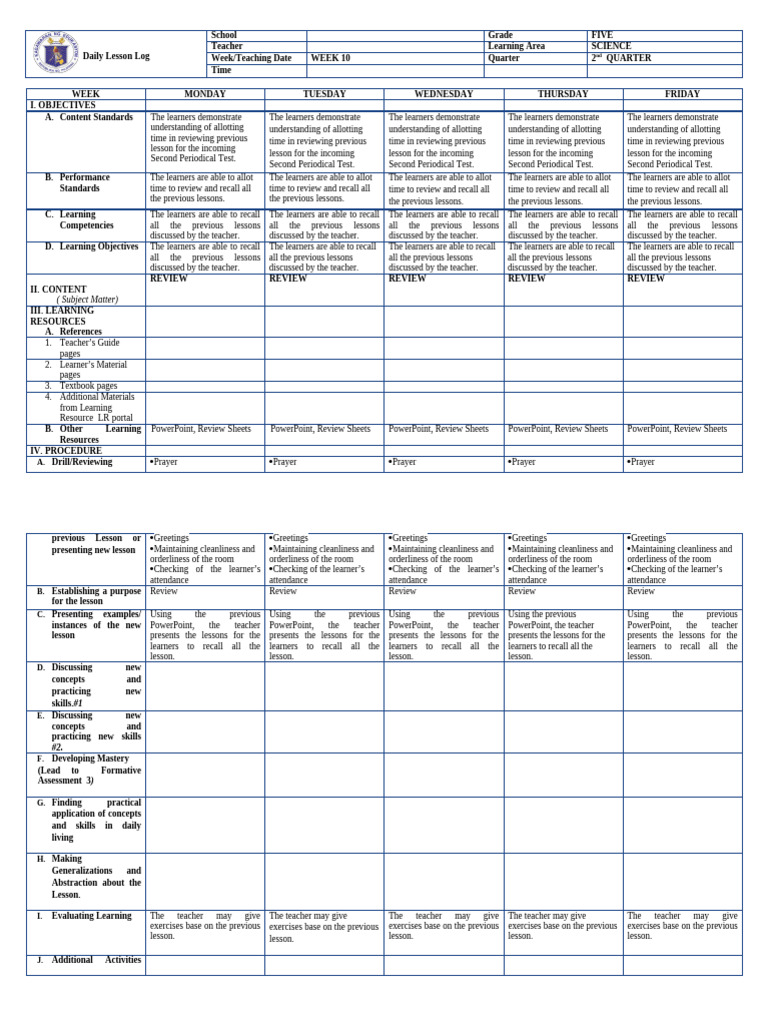 DLL Week 10 Science | PDF | Cognition | Pedagogy