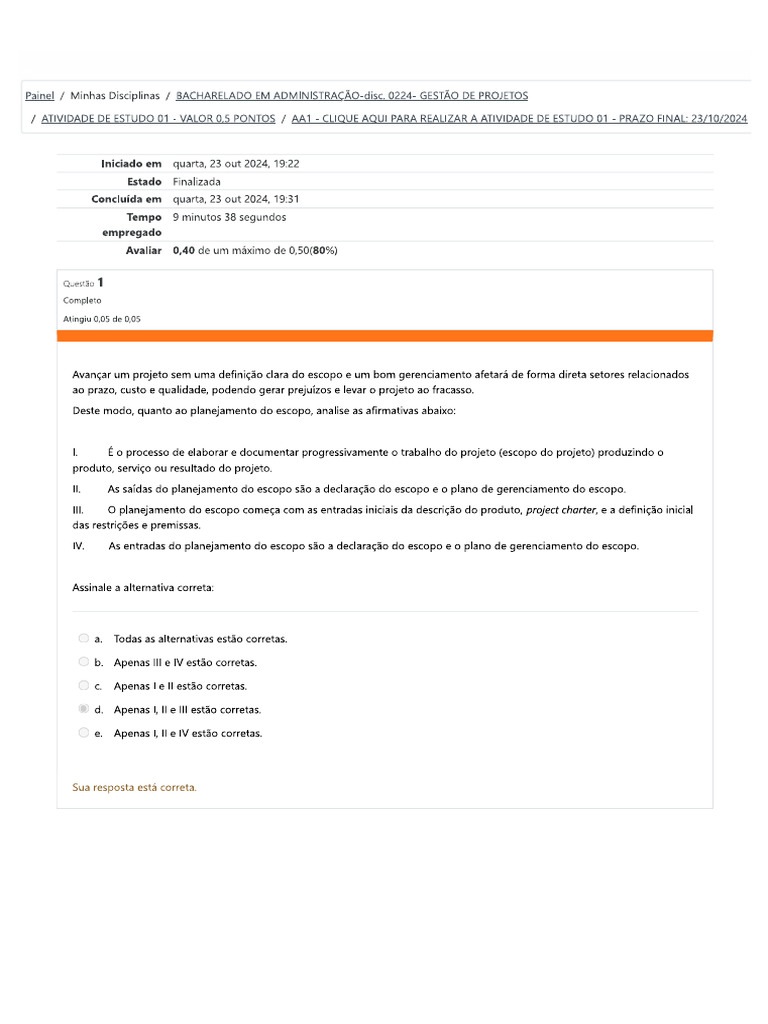Atividade1 - Gestão de Projetos | PDF