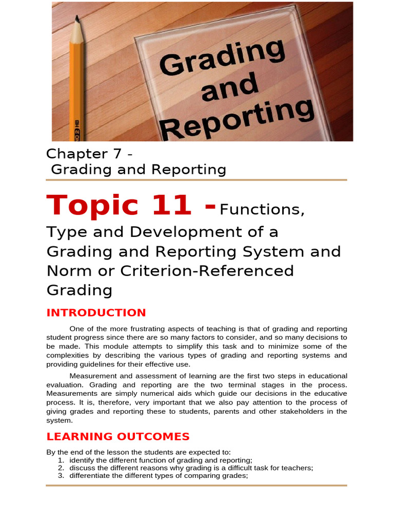 Chapter 7 - Grading and Reporting | PDF | Teachers | Learning