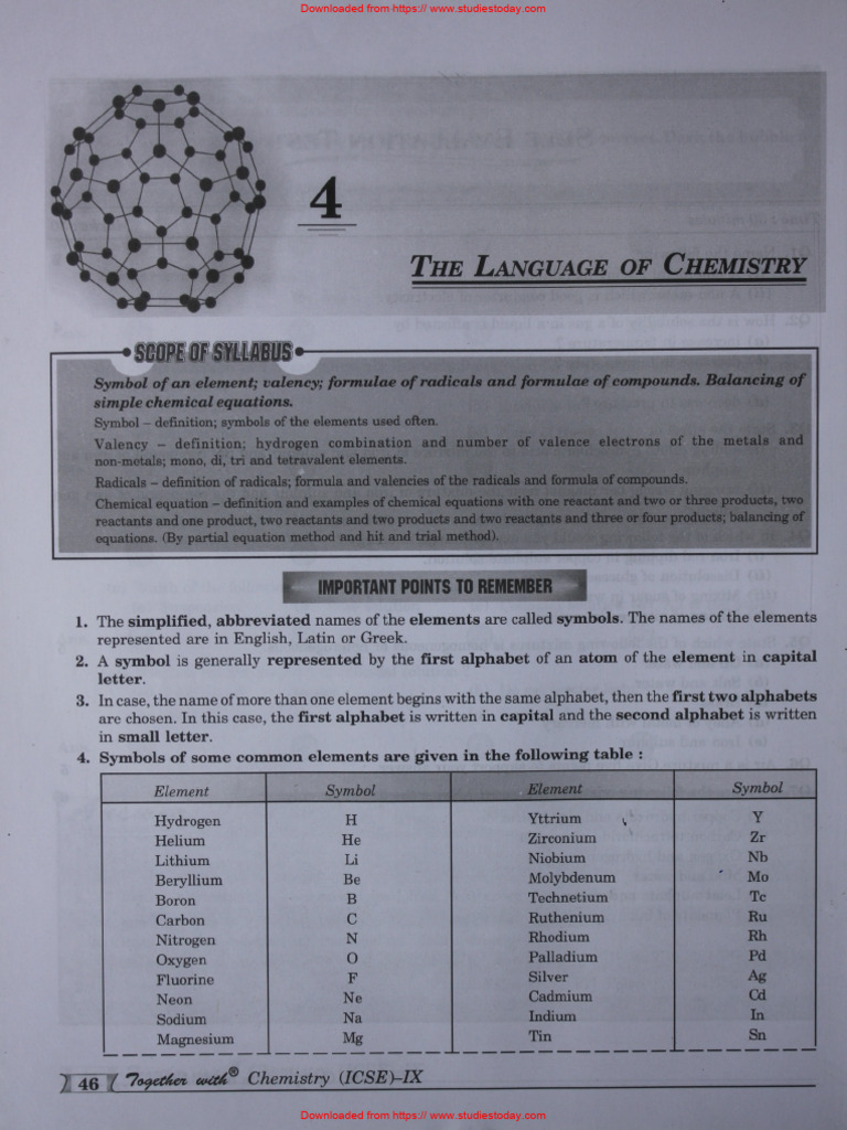 ICSE Class 9 Chemistry Chapter 04 The Language of Chemistry | PDF