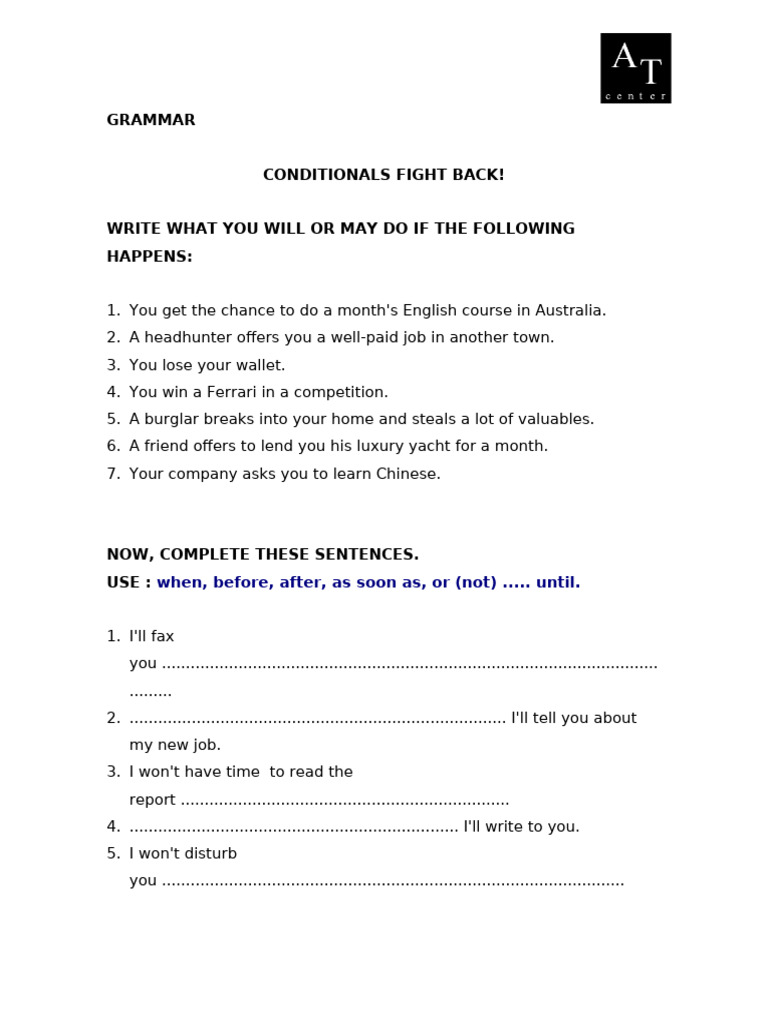 CONDITIONALS FIGHT BACK and Time Clauses | PDF