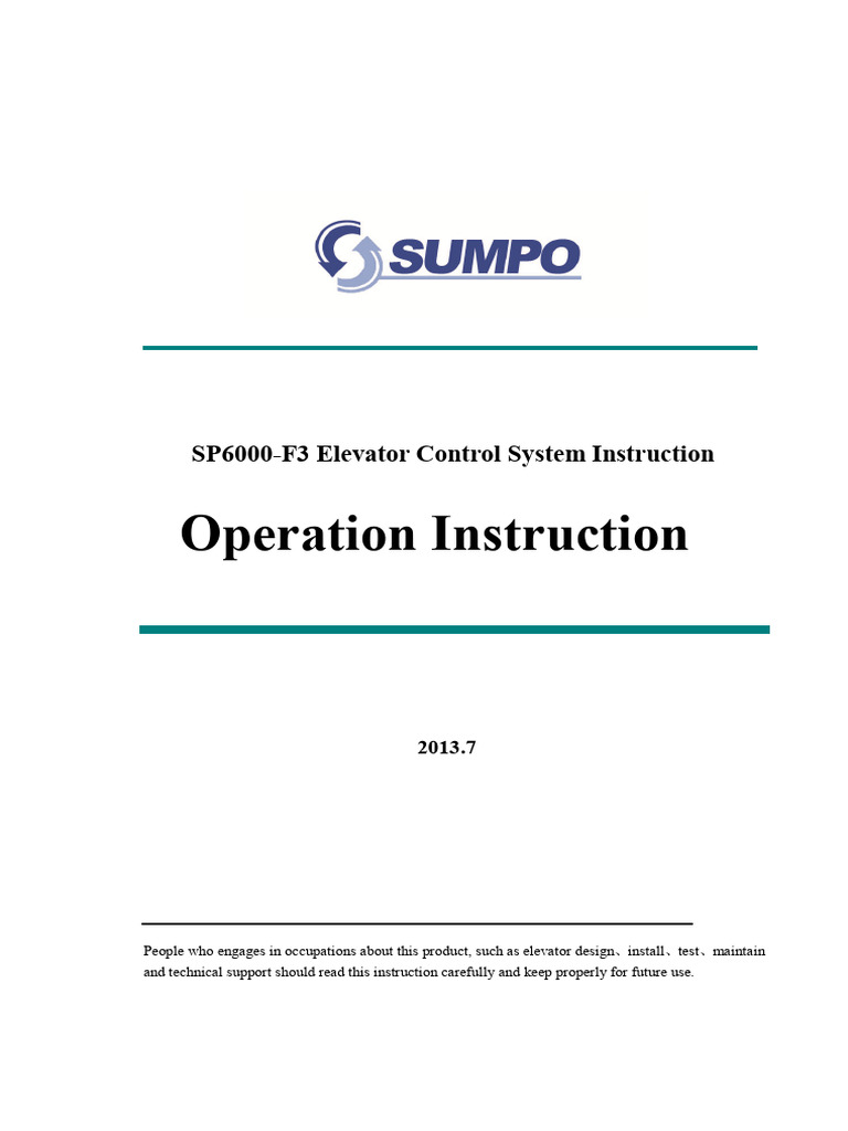 Operation Instruction: SP6000-F3 Elevator Control System Instruction ...