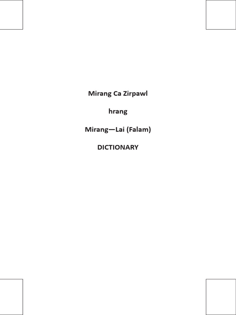 Mirang-Lai (Falam) Dictionary | PDF | Language Mechanics | Grammar
