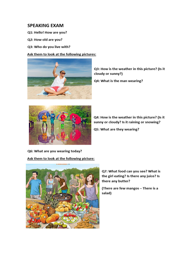 Speaking Exam Questions and Prompts | PDF