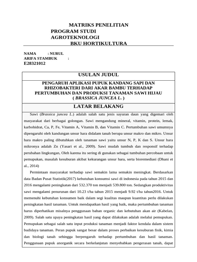 Matriks Penelitian Nurul Arifa Acc2 | PDF