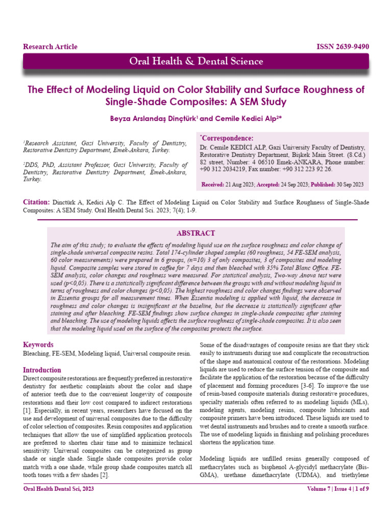 The Effect of Modeling Liquid On Color Stability and Surface Roughness ...