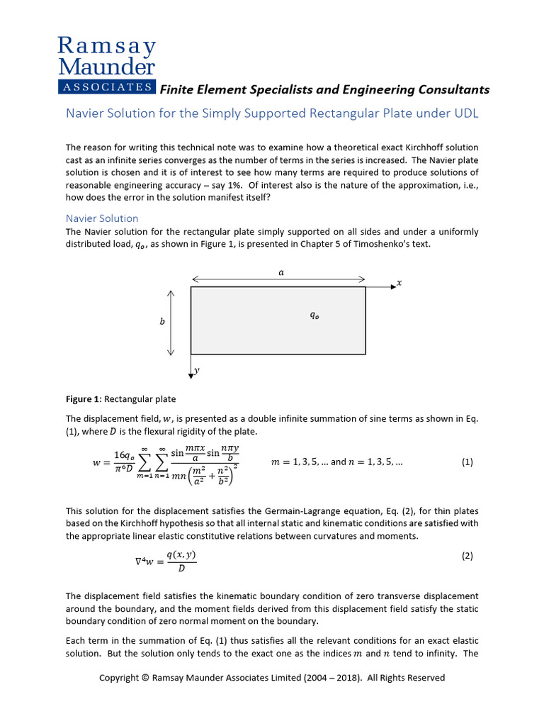 The Navier Solution For The SSSS Plate | PDF | Series (Mathematics ...