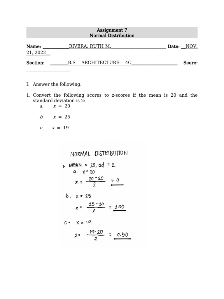 Assignment 1 Normal Distribution | PDF | Career & Growth