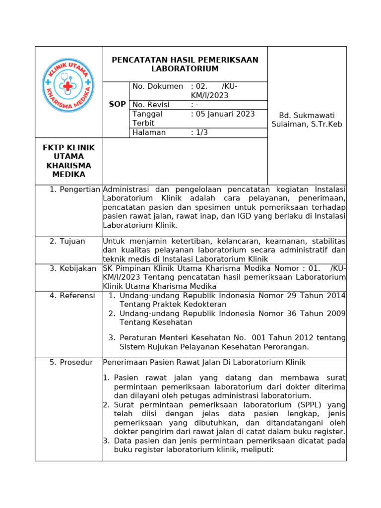3.13.5 Spo Pencatatan Hasil Laboratorium | PDF | Sains & Matematika