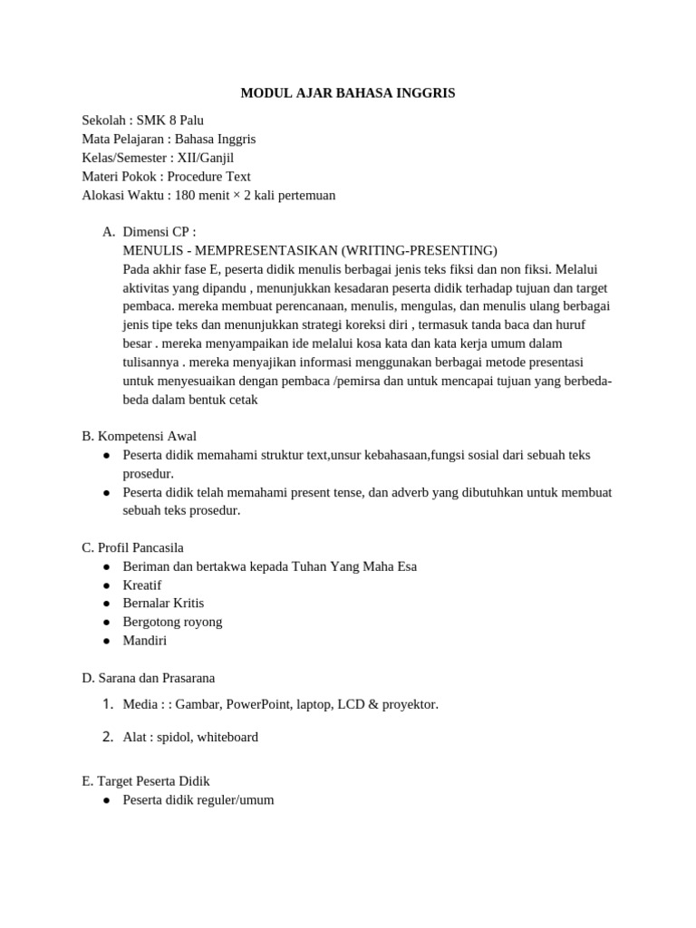 Modul Ajar Procedure Text Pdf
