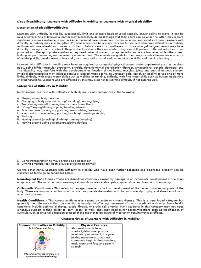 Supporting Learners with Mobility Challenges | PDF | Disability ...