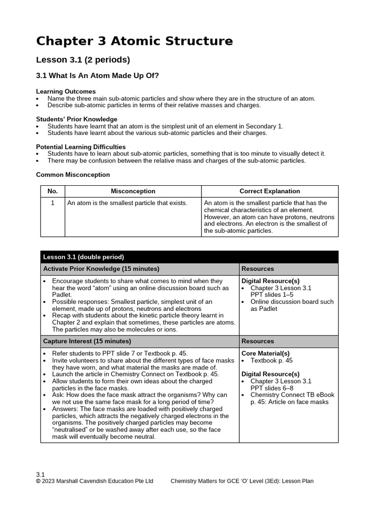 CM (3Ed)_Lesson Plan_C03 | PDF | Atoms | Isotope