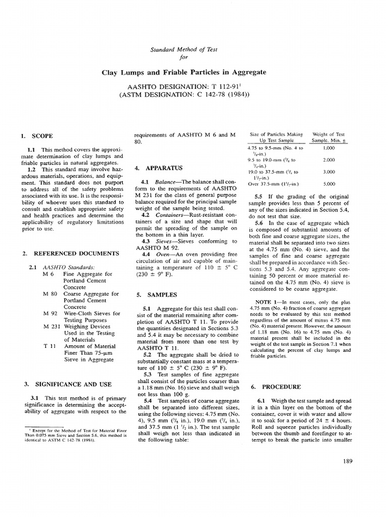 Aashto T 112-91 | PDF